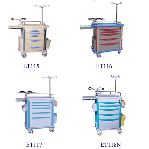 Hospital ABS Emergency Medical Trolley Crash Cart With Steel Guard Rail ...