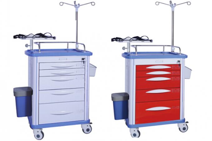 ABS Medical Trolley Red Color Emergency Cart 5 Drawers Hospital Crash ...