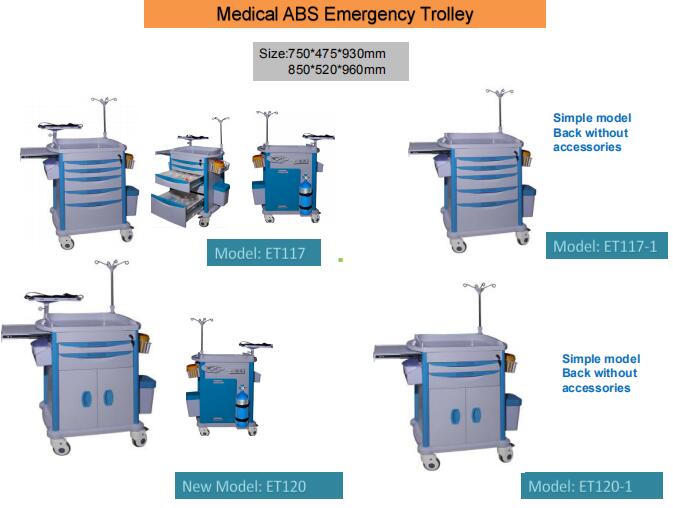 Emergency Resuscitation Medical Trolley Cart , Simple Clinical Trolley